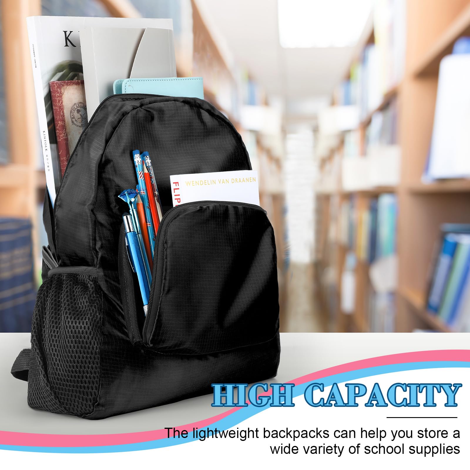 Reginary 24 Pcs Backpack 17" Backpacks Foldable Lightweight Bookbags Student Outdoor Travel School Book Bag with Storage Bag (Black)