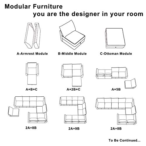 HONBAY Square Ottoman Module for Modular Sectional Sofa, Storage Ottoman Footrest and Seat Cube, Bluish Grey