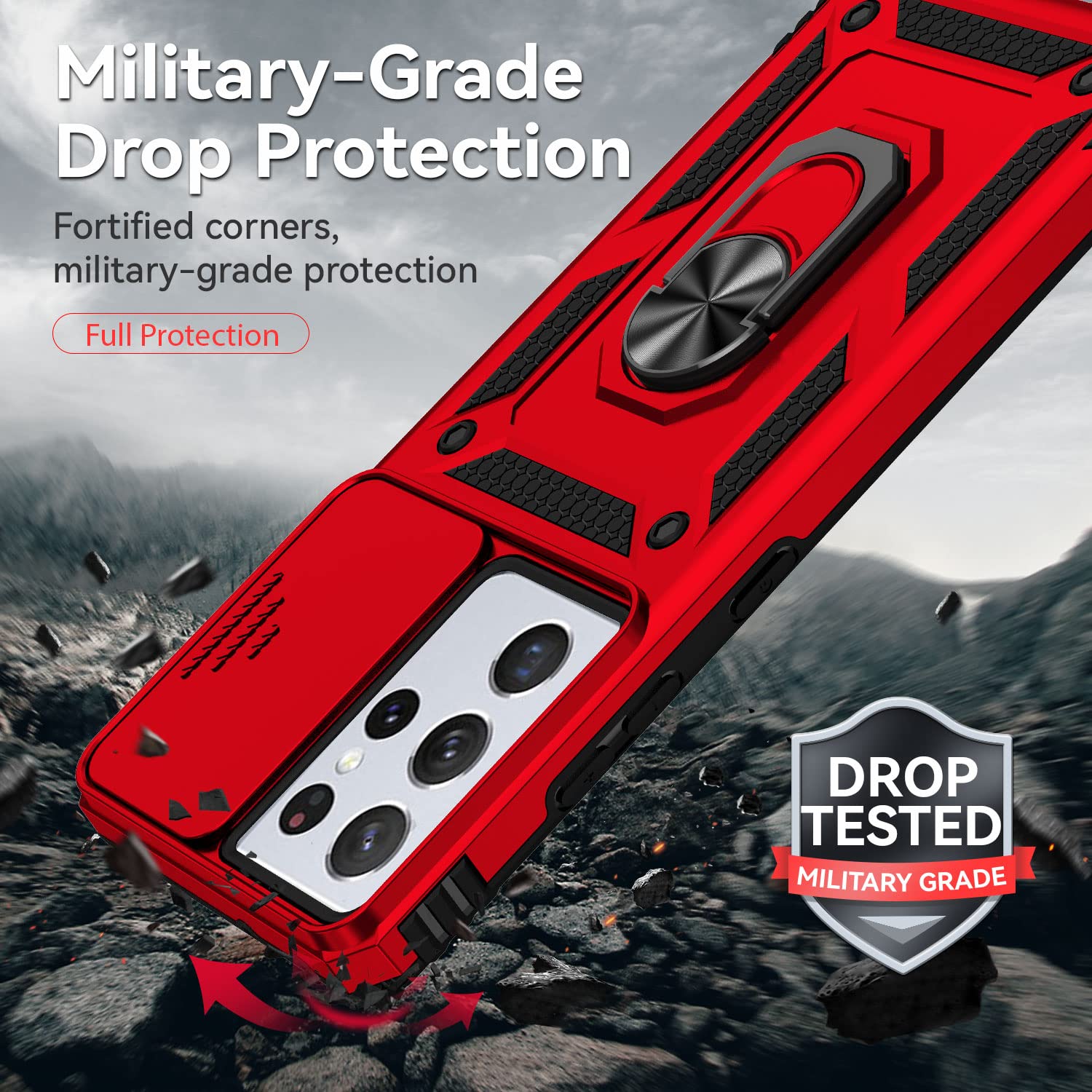 Hitaoyou Samsung Galaxy S21 Ultra Case, Galaxy S21 Ultra Case with Camera Cover & Kickstand Military Grade Shockproof Heavy Duty Protective Case for Galaxy S21 Ultra Red