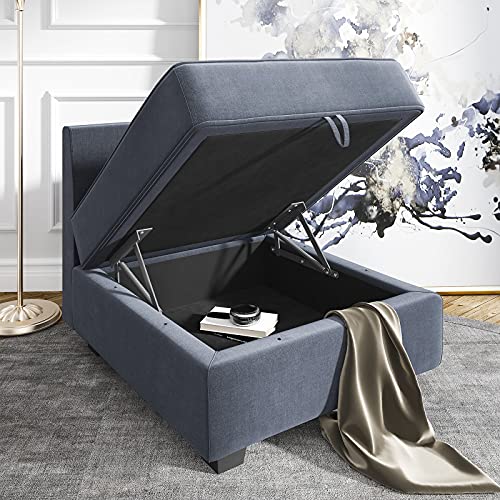 HONBAY Square Ottoman Module for Modular Sectional Sofa, Storage Ottoman Footrest and Seat Cube, Bluish Grey