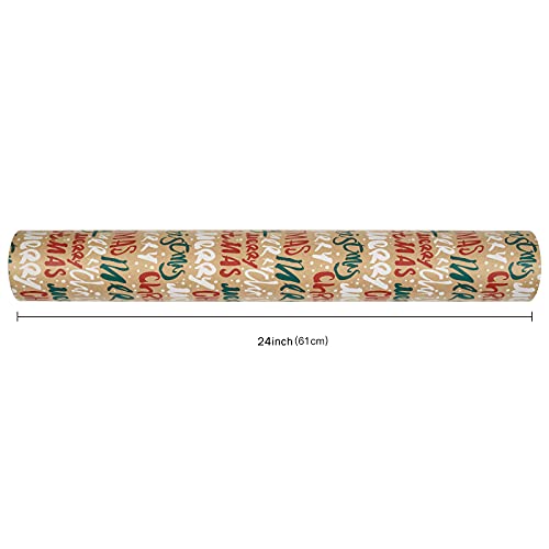 RUSPEPA Christmas Wrapping Paper,Kraft Paper - Marry Christams Design - 24 Inches x 100 Feet - White