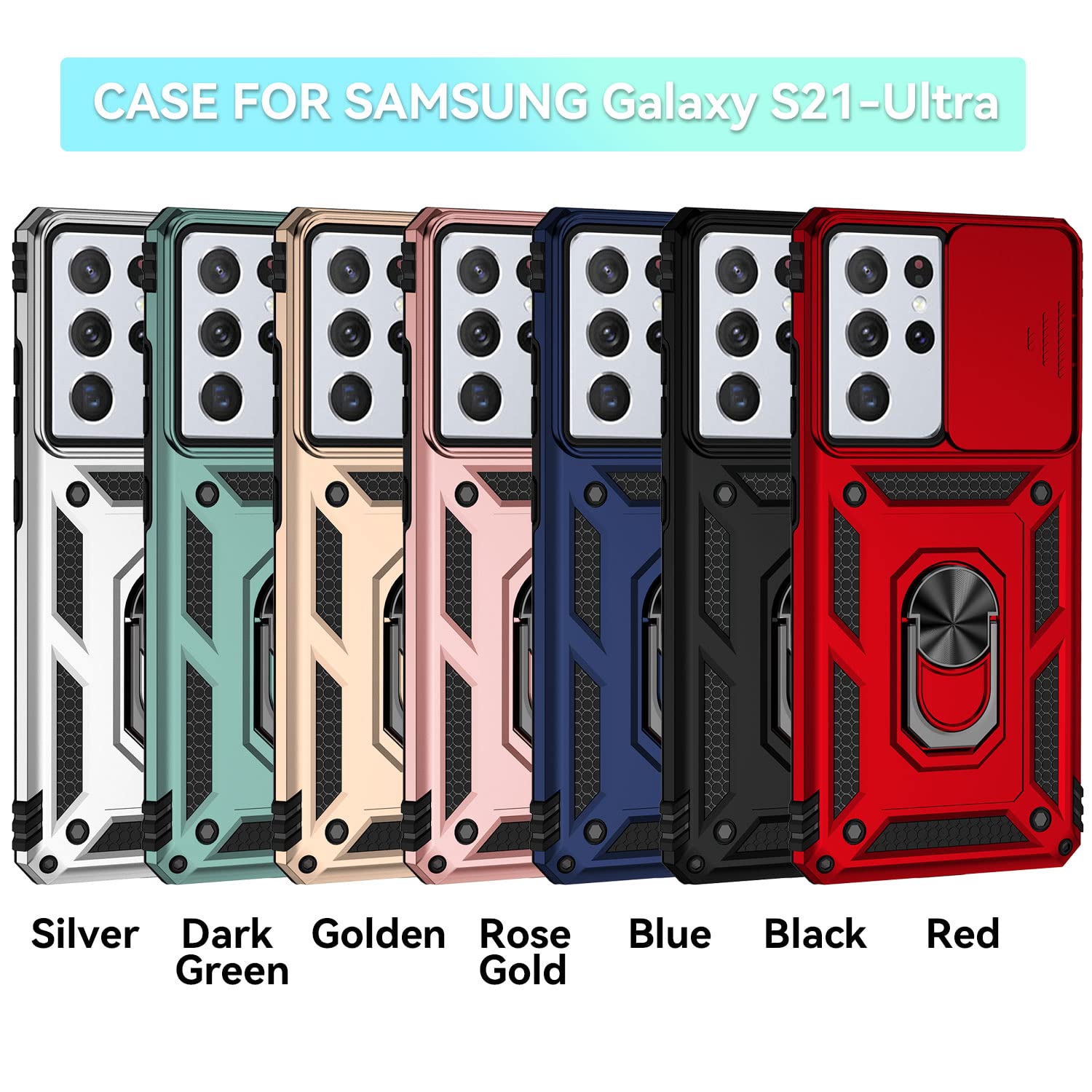 Hitaoyou Samsung Galaxy S21 Ultra Case, Galaxy S21 Ultra Case with Camera Cover & Kickstand Military Grade Shockproof Heavy Duty Protective Case for Galaxy S21 Ultra Red