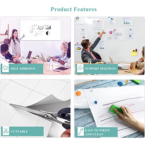Warasee Magnetic Dry Erase Whiteboard Paper, 24" x 36" Self Adhesive Whiteboard for Wall, Easy to Write and Clean Dry Erase Board for Kids, Office, Home, with Marker, Magnetic Eraser and Magnets