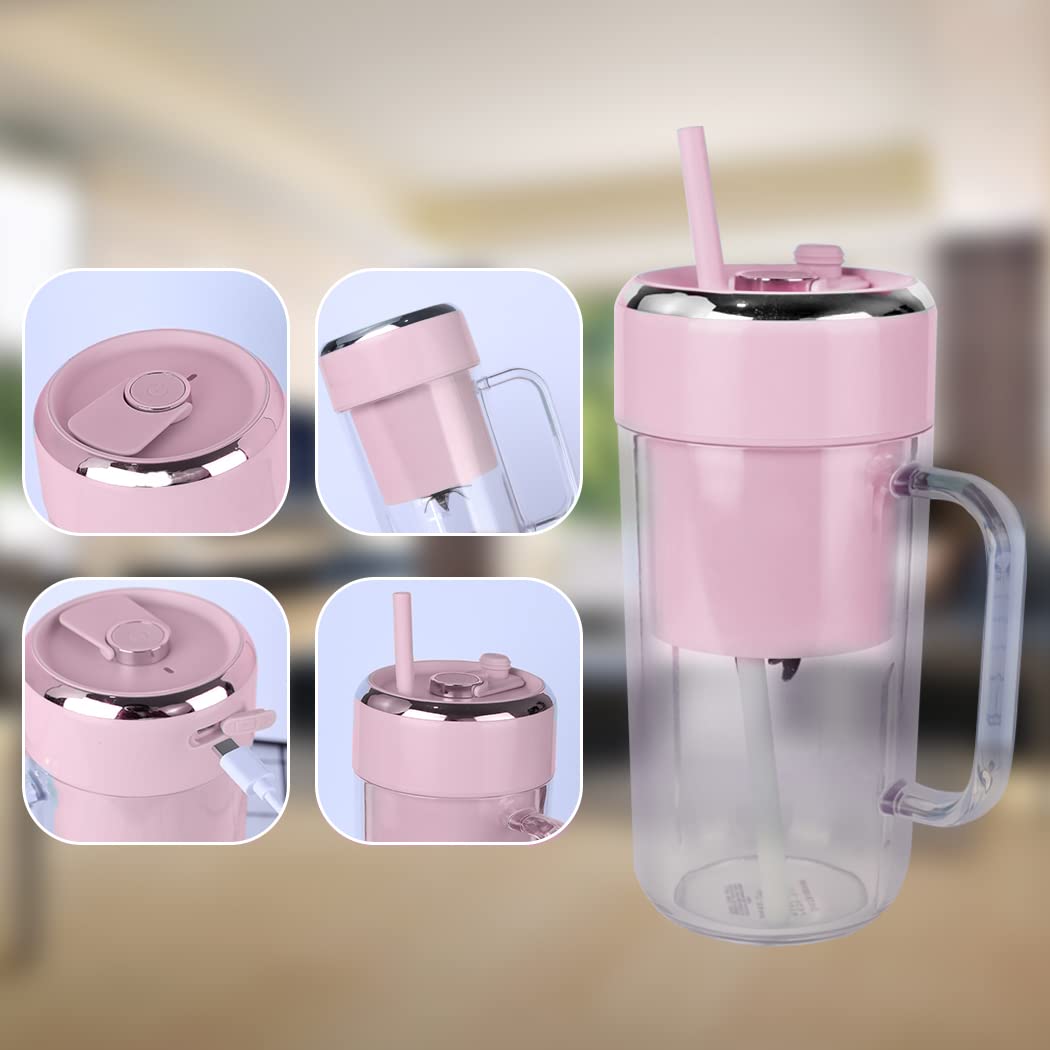 Portable Mini Blender for Shakes and Smoothies,12oz Personal Blender with Rechargeable USB, Made with BPA-Free Material Portable Juicer, 10 Blades (Pink)