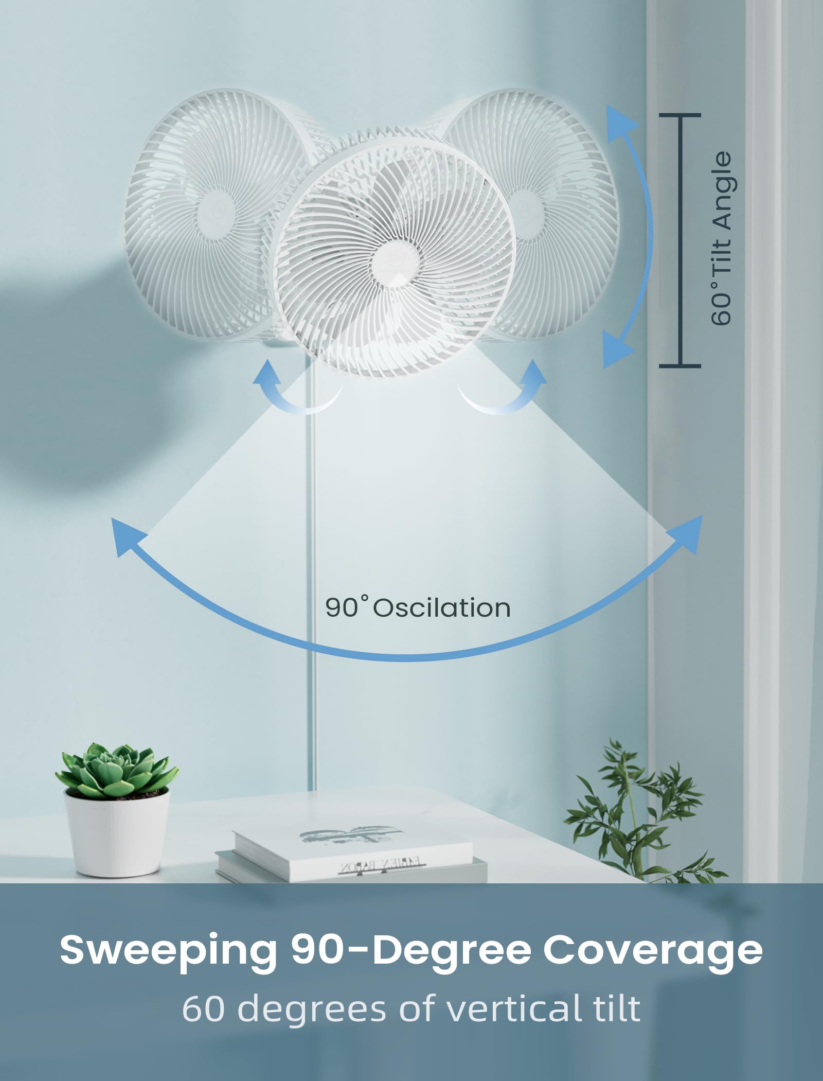 10 Inch Wall Mount Oscillating Fan with Remote and Timer, Small Bedroom RV Fan with 4 Speeds, Quiet Operation,90°Oscillation, Adjustable Tilt,5.92 ft Wire, Cooling Bathroom Wall Mounted Fans