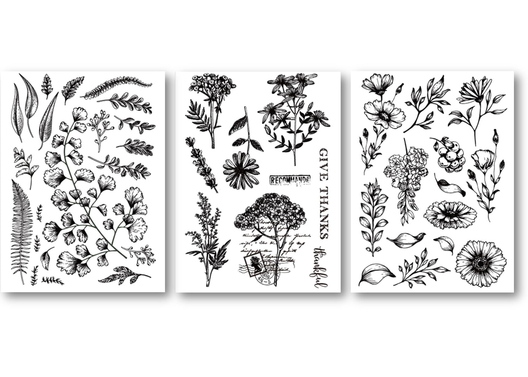 Forever Stamps Silicone Clear Stamps - Plants Botanic Pattern with Arylic Block Set for Card Making Decoration and DIY Scrapbooking ZENTA
