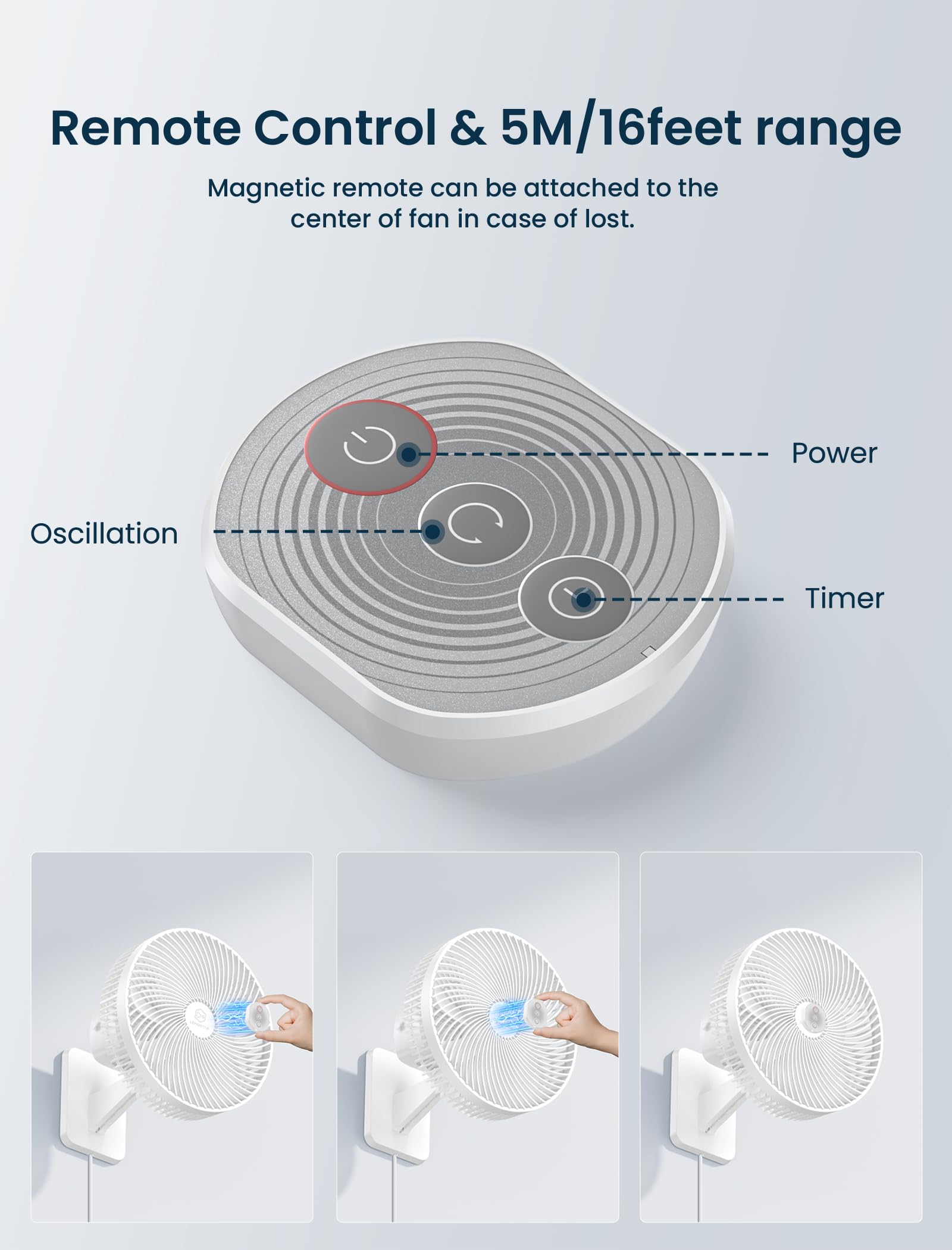 10 Inch Wall Mount Oscillating Fan with Remote and Timer, Small Bedroom RV Fan with 4 Speeds, Quiet Operation,90°Oscillation, Adjustable Tilt,5.92 ft Wire, Cooling Bathroom Wall Mounted Fans