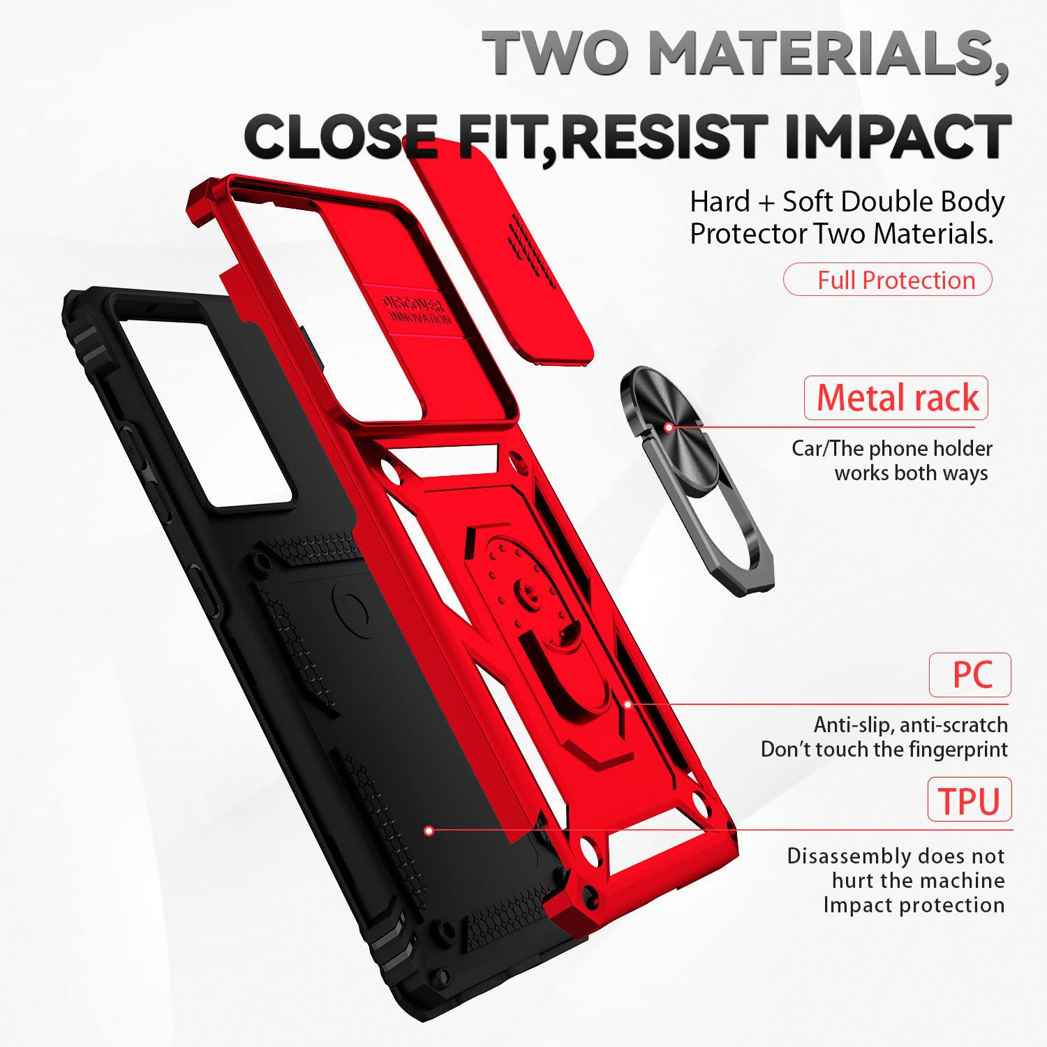 Hitaoyou Samsung Galaxy S21 Ultra Case, Galaxy S21 Ultra Case with Camera Cover & Kickstand Military Grade Shockproof Heavy Duty Protective Case for Galaxy S21 Ultra Red