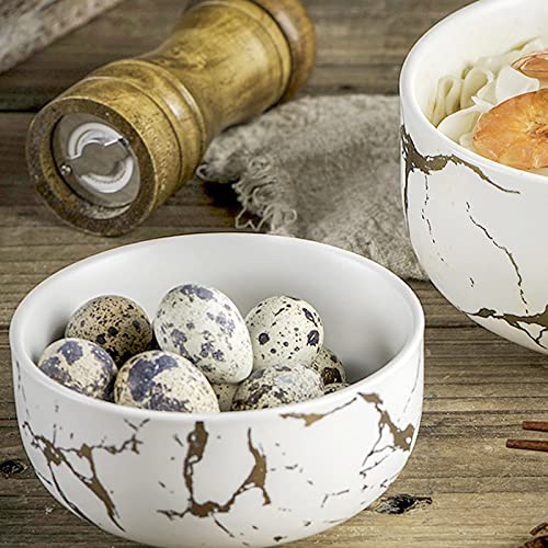 LUCCK Ceramic Cereal Bowl Marble Soup Bowl 17 OZ Ceramic Rice Bowl Luxury Gold Inlay Dessert Bowl Microwave and Dishwasher Safe for Oatmeal Snack (White)