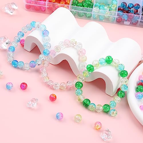 24 Color Glass Beads for Jewelry Making Bracelet Making Kit, DIY Gemstone Beads Crystal Beads, Cracked Glass Beads Round Beads for Women 8mm