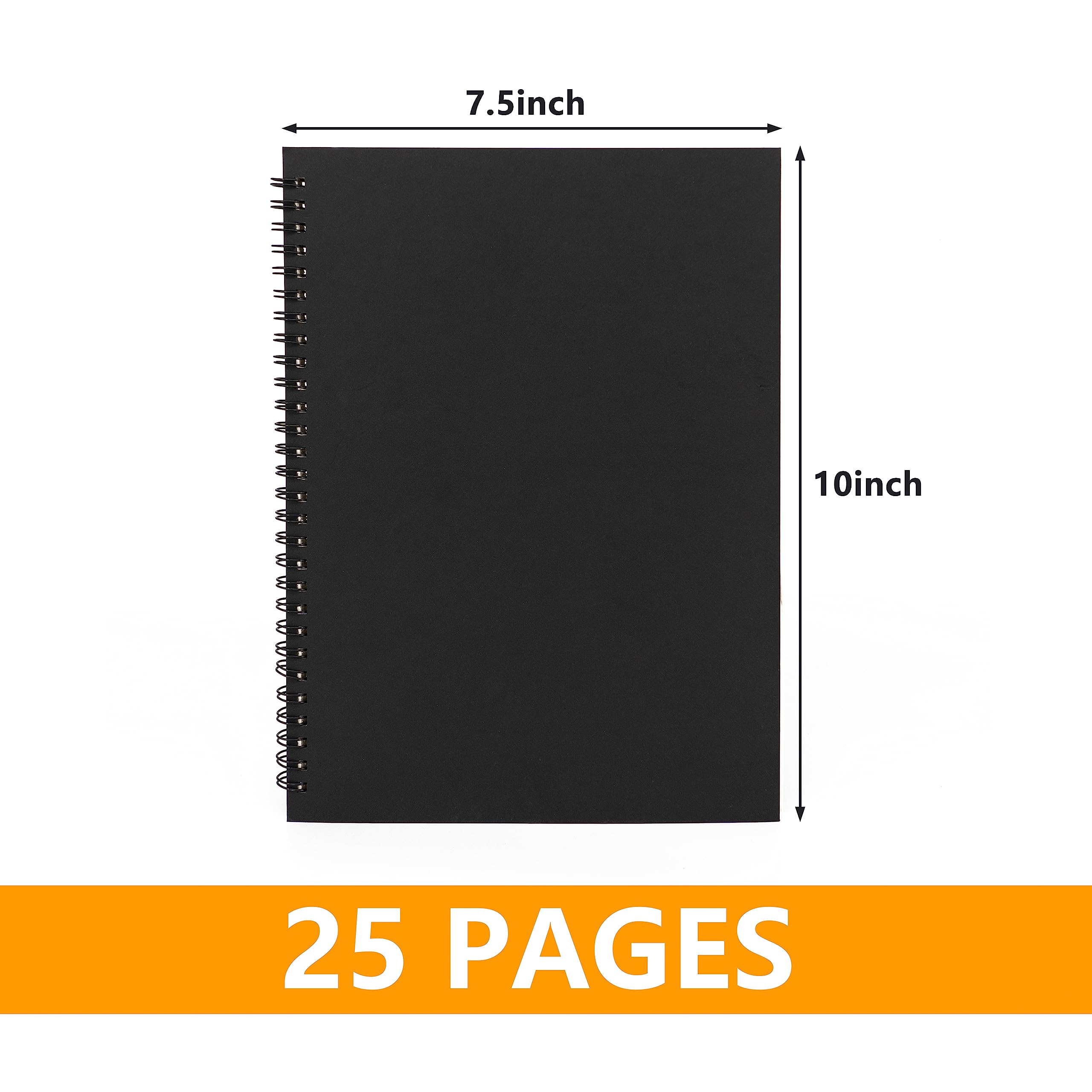 Ykimok 2 Pack College Ruled Notebook, Soft Black Cover Spiral Notebook, Memo Notepad Sketchbook, Students Office Business Diary Spiral Book Journal, 50 Pages, 25 Sheets, 10 x 7.5 Inch