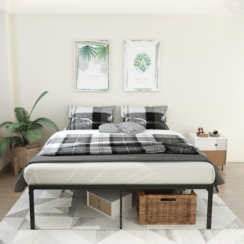 caziwhave King Bed Frame 18 Inch High Max 3500 lbs Heavy Duty Metal Mattress Foundation Platform Sturdy Steel Slat Support King Size No Box Spring Needed Easy to Assembly Noise Free Non Slip