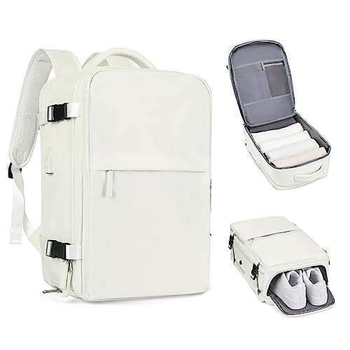 coofay Travel Backpack For Women Men Airline Approved Carry On Bags For Airplanes Underseat Luggage Backpack For Traveling On Airplane Personal Item Travel Bag For Airlines White