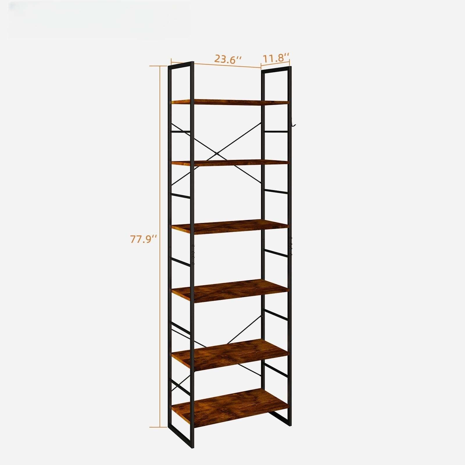 SAILUN 6 Tier Bookshelf, Free Standing Bookcase, Industrial Book Shelf with Metal Frame, Storage Rack Shelves Organizer for Bedroom, Living Room, Home Office,Rustic Brown