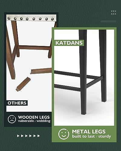 KATDANS Black Bar Stool Counter Height 24 Inches Backless Barstool for Kitchen Counter Modern Saddle Stool Velvet Nailhead Upholstered Faux Leather Stool, KS718PBK, 1Pc