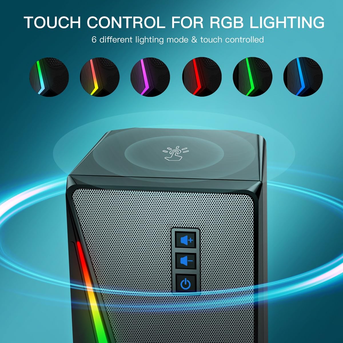 LLEVTIC Computer Speakers, Desktop Speakers with 6 Colorful RGB Lights, Volume Control PC Speakers, USB Powered Gaming Speakers with 3.5mm Aux Cable for PC Monitor Laptop Tablet Phone