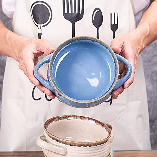 Cutiset 20 Ounce Fancy Glazed Ceramic Soup Bowls with Handles,for French Onion, Soup, Chili, Set of 4