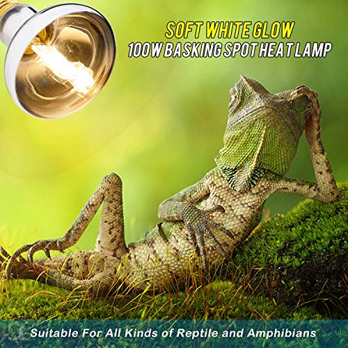 HANJION 100W Reptile UVA Infrared Basking Spot Lamp,Full Spectrum Sun Soft Lighting Heat Bulbs,Bearded Dragon Light Bulbs for Reptile & Amphibian,Silver-2 Pack