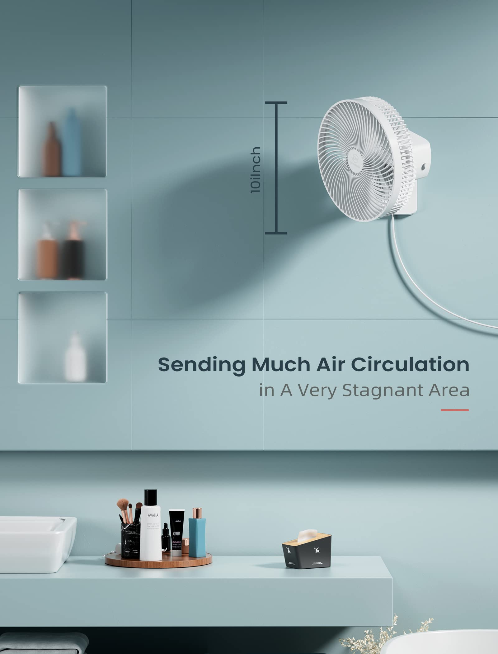 10 Inch Wall Mount Oscillating Fan with Remote and Timer, Small Bedroom RV Fan with 4 Speeds, Quiet Operation,90°Oscillation, Adjustable Tilt,5.92 ft Wire, Cooling Bathroom Wall Mounted Fans
