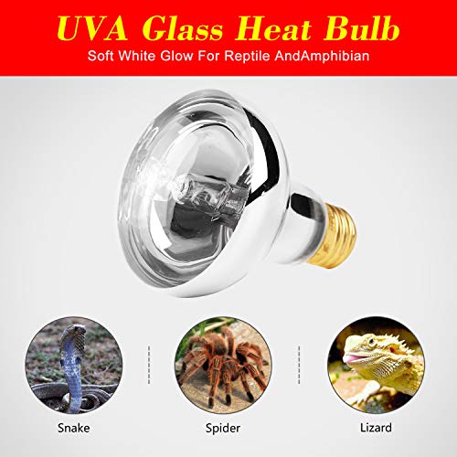 HANJION 100W Reptile UVA Infrared Basking Spot Lamp,Full Spectrum Sun Soft Lighting Heat Bulbs,Bearded Dragon Light Bulbs for Reptile & Amphibian,Silver-2 Pack