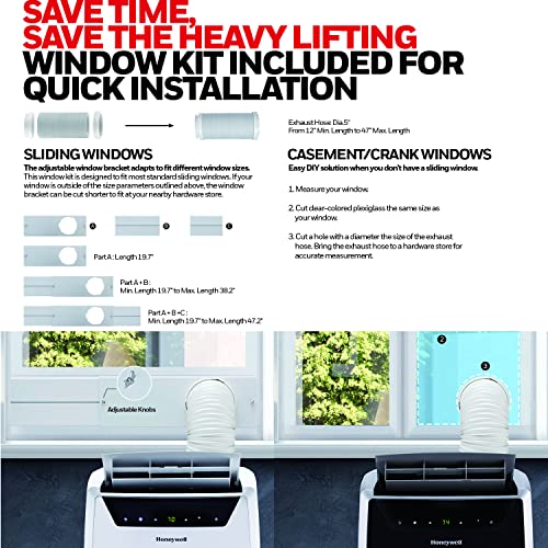 Honeywell 11,000 BTU / 50 Pint Portable Air Conditioner and Dehumidifier, Cools Rooms Up to 500 Sq. Ft, with Fan, Drain Pan, and Insulation Tape, (White)