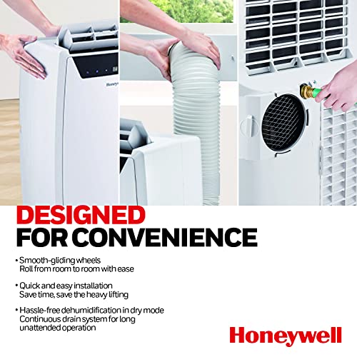 Honeywell 11,000 BTU / 50 Pint Portable Air Conditioner and Dehumidifier, Cools Rooms Up to 500 Sq. Ft, with Fan, Drain Pan, and Insulation Tape, (White)