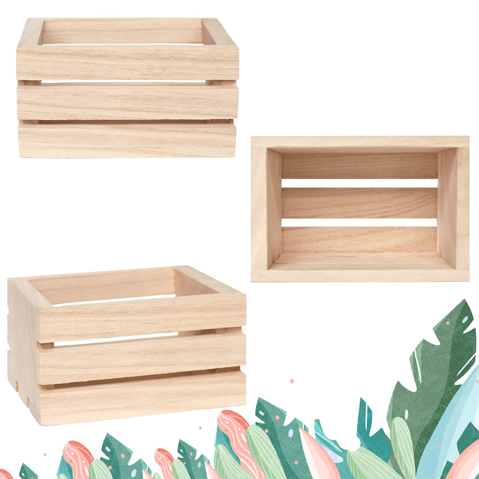 Aweyka 4 Pack Mini Rustic Wooden Crates, Decorative Wood Crates Unfinished Wood Box, Crate Box Wooden Storage Box for Kitchen, Office, Bedroom, Closet, Rustic Country Decor