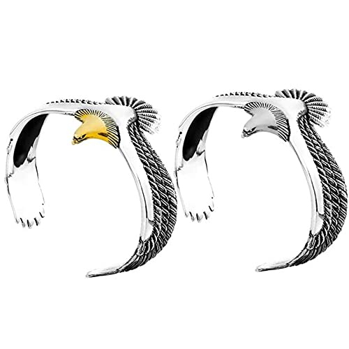 Energy Style ⅩⅢ Bracelet Eagle, 925 Sterling Silver Eagle Cuff Bracelet, Adjustable Open Ended Bangle, Vintage Rock Punk Bangle Cuff Wristband for Men Women (2Pcs)