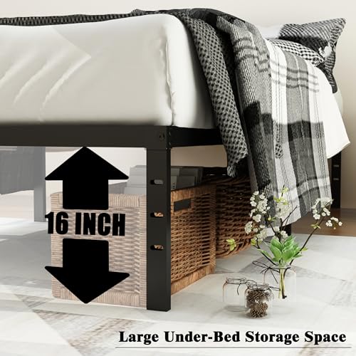 caziwhave King Bed Frame 18 Inch High Max 3500 lbs Heavy Duty Metal Mattress Foundation Platform Sturdy Steel Slat Support King Size No Box Spring Needed Easy to Assembly Noise Free Non Slip