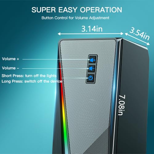 LLEVTIC Computer Speakers, Desktop Speakers with 6 Colorful RGB Lights, Volume Control PC Speakers, USB Powered Gaming Speakers with 3.5mm Aux Cable for PC Monitor Laptop Tablet Phone