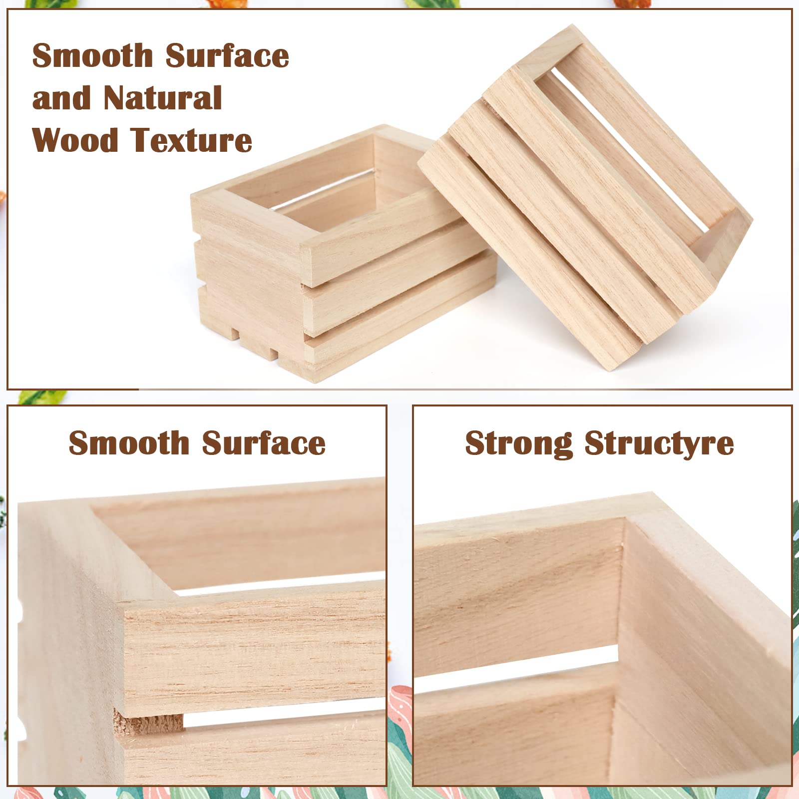 Aweyka 4 Pack Mini Rustic Wooden Crates, Decorative Wood Crates Unfinished Wood Box, Crate Box Wooden Storage Box for Kitchen, Office, Bedroom, Closet, Rustic Country Decor