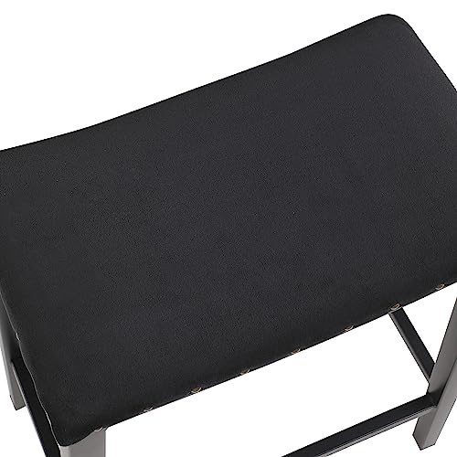 KATDANS Black Bar Stool Counter Height 24 Inches Backless Barstool for Kitchen Counter Modern Saddle Stool Velvet Nailhead Upholstered Faux Leather Stool, KS718PBK, 1Pc