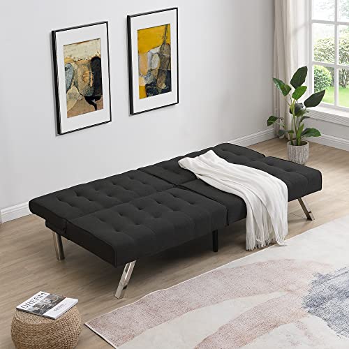 NewCosmos Wood Frame, Stainless Leg, FUTON, Sofa Bed Black