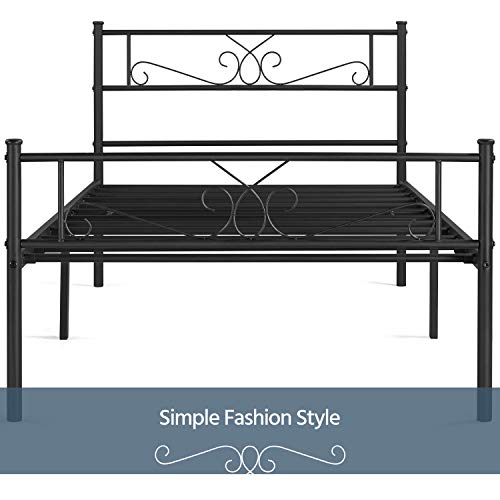 Topeakmart 13 inch Classic Metal Bed Frame with Headboard Mattress Foundation/Platform Bed/Slatted Bed Base,Twin Size
