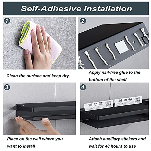 Bathroom Shower Stainless Steel Shelf SUS304 Self-Adhesive/Screws Drilling 11.8" Rectangular Storage Organizer Shelves Wall Mounted Bath Shower Shelf Brushed Finish for Bathroom, Washroom, Kitchen