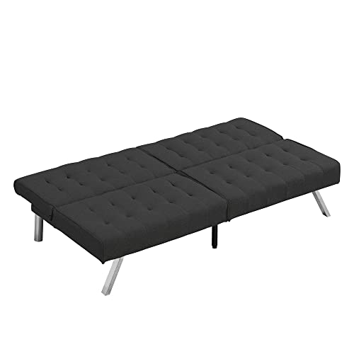 NewCosmos Wood Frame, Stainless Leg, FUTON, Sofa Bed Black