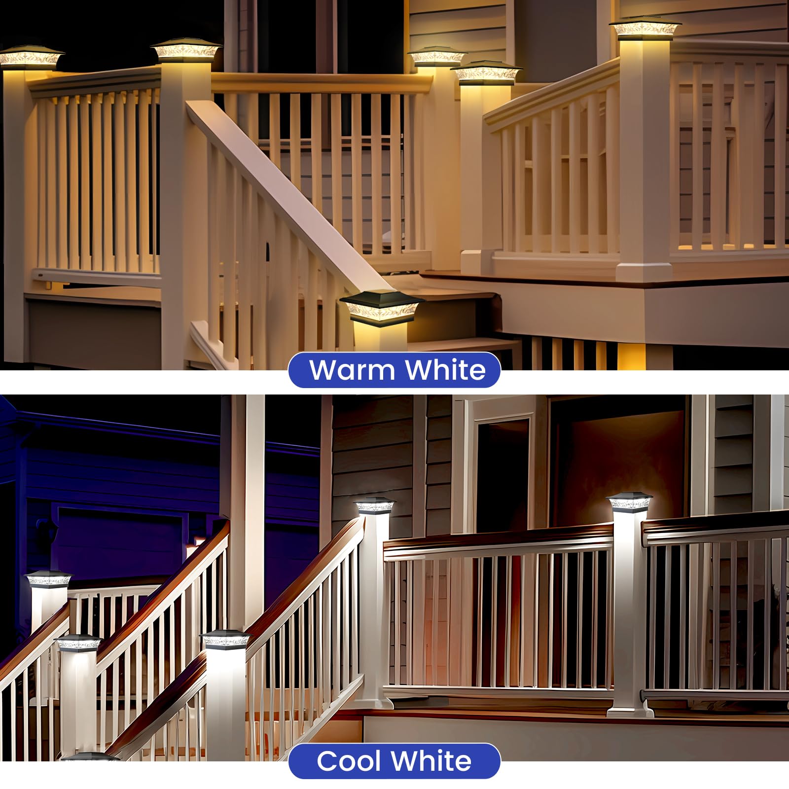 APONUO Deck Post Lights Solar Powered,6x6 Post Cap Solar Light 2 Color Mode Outdoor Waterproof for Fence Post Caps 4x4,6x6 Wood&4x4 5x5 Vinyl Deck Post Caps,Black,12 Pack