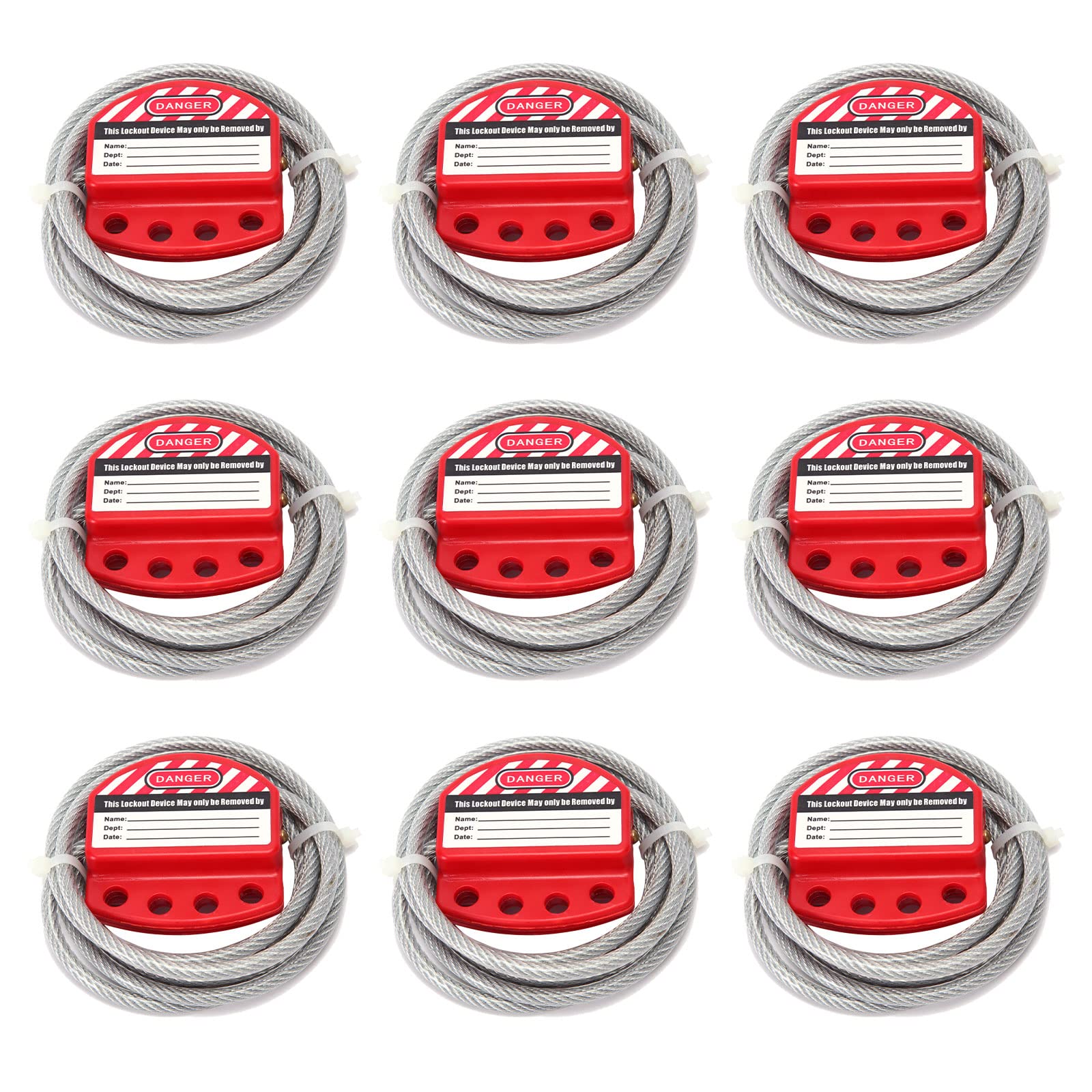 Lockout Tagout Cable Lock 9 PCS Adjustable Loto Steel Cable with Vinyl Coated,1/4" Diameter, 6' Length,for Alamanda Lock Out Tag Out Station Kit