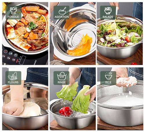 304 Stainless Steel Colander With Handle, 2-Quart Micro-Perforated Strainer Colander Set with Mixing Bowl, BPA Free, Great for Draining Cooked Pasta, Noodles,Washing Vegetables, Fruits(2PC)