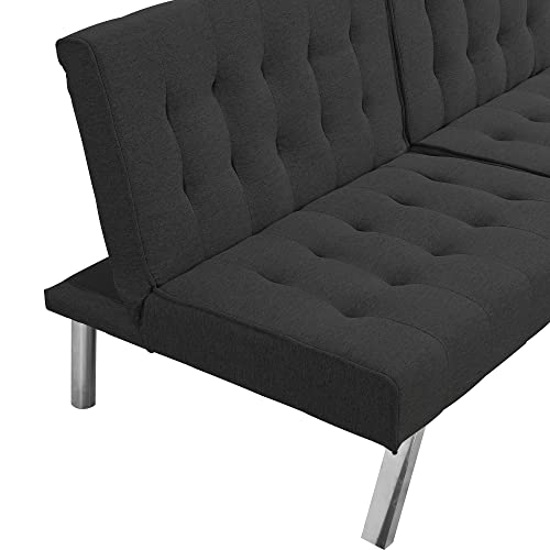 NewCosmos Wood Frame, Stainless Leg, FUTON, Sofa Bed Black