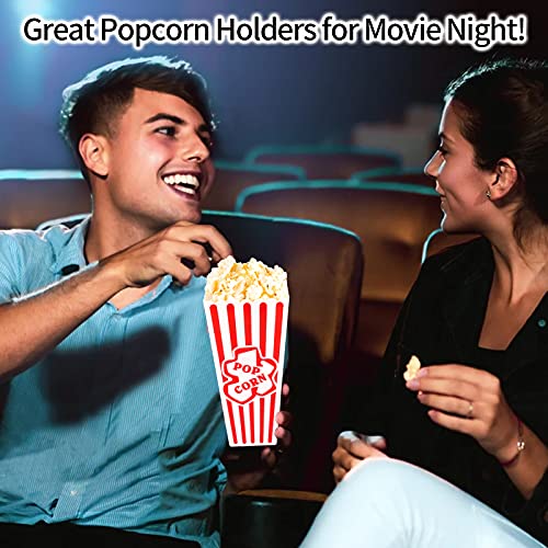 Plastic Popcorn Containers Red & White Striped Retro Style Reusable Popcorn Boxes for Movie Night 4βx8β (4 Pack)