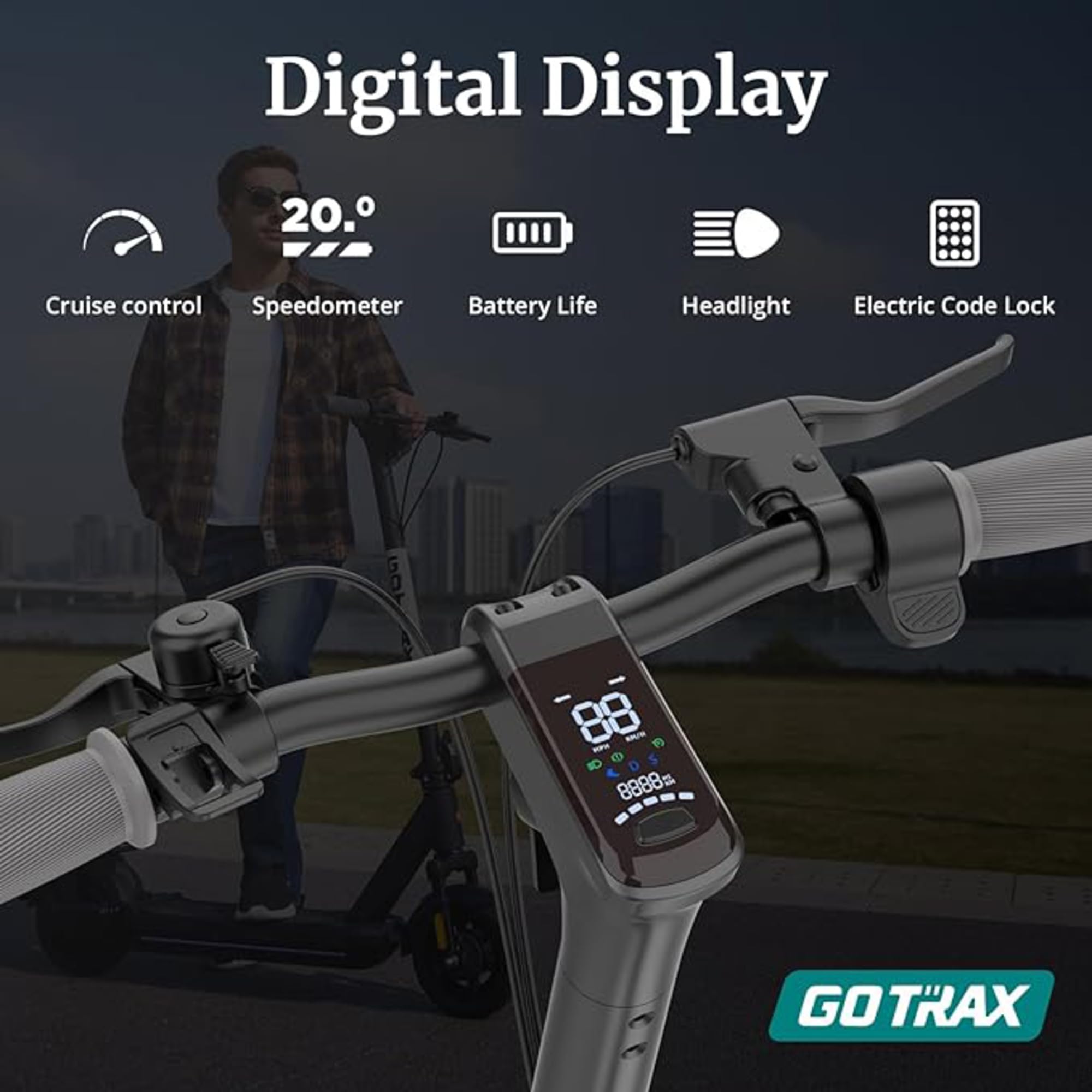 Gotrax Eclipse Ultra Saddle Electric Scooter, 20MPH, 28Miles, Adjustable Handlebar Height, Foldable, Detachable Seat, Cruise Control, Dual Suspension, LED Display, One-step Folding