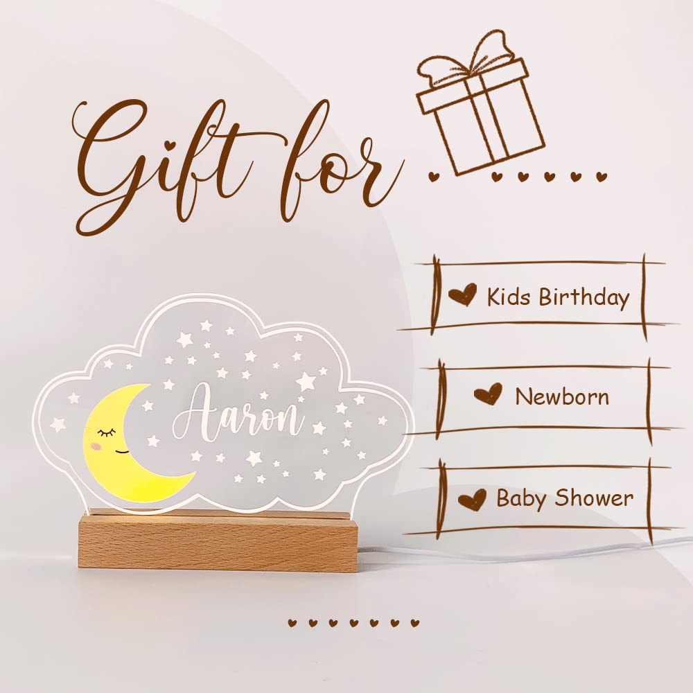 Wucidici Personalized Name Night Light with Moon and Stars, Custom Name Led Lamp for Baby Kids, Brighter Made Customized Night Light Gift for Girl Boys