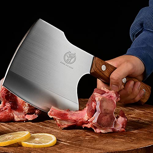 ZENG JIA DAO Meat Cleaver Butcher Knife Heavy Duty Bone Chopper Axe for Kitchen 6 '' Bones Cutting Knife Forged Stainless Steel Solid Pear Wood Handle Smashing bone in Restaurant farm Slaughterhouse