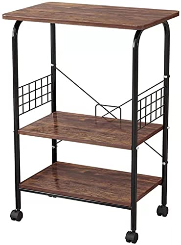 Kitchen Storage Shelf Rack Bathroom Shelf, 3-Tier DIY Storage Rack Multipurpose Shelf with Casters, for Kitchen, Living Room, Bathroom, Balcony, Rustic Look, Metal Wooden Combination (3-Shelf)