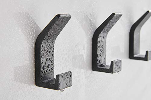 ALORE Bathroom Towel Hooks, Space Aluminum Coat Hook Robe Coat and Bath Brush Hook for Bath Kitchen Garage Hotel, Modern Heavy Duty Wall Mounted, Pack of 5(Black)