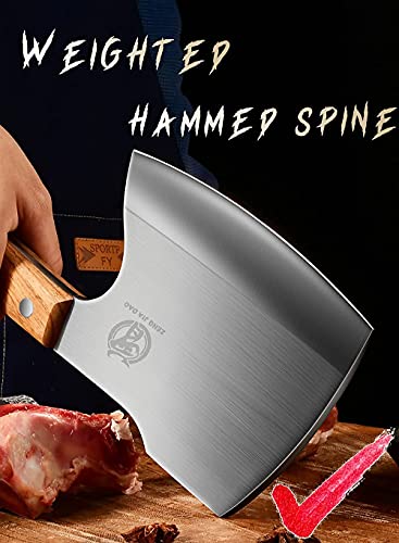 ZENG JIA DAO Meat Cleaver Butcher Knife Heavy Duty Bone Chopper Axe for Kitchen 6 '' Bones Cutting Knife Forged Stainless Steel Solid Pear Wood Handle Smashing bone in Restaurant farm Slaughterhouse