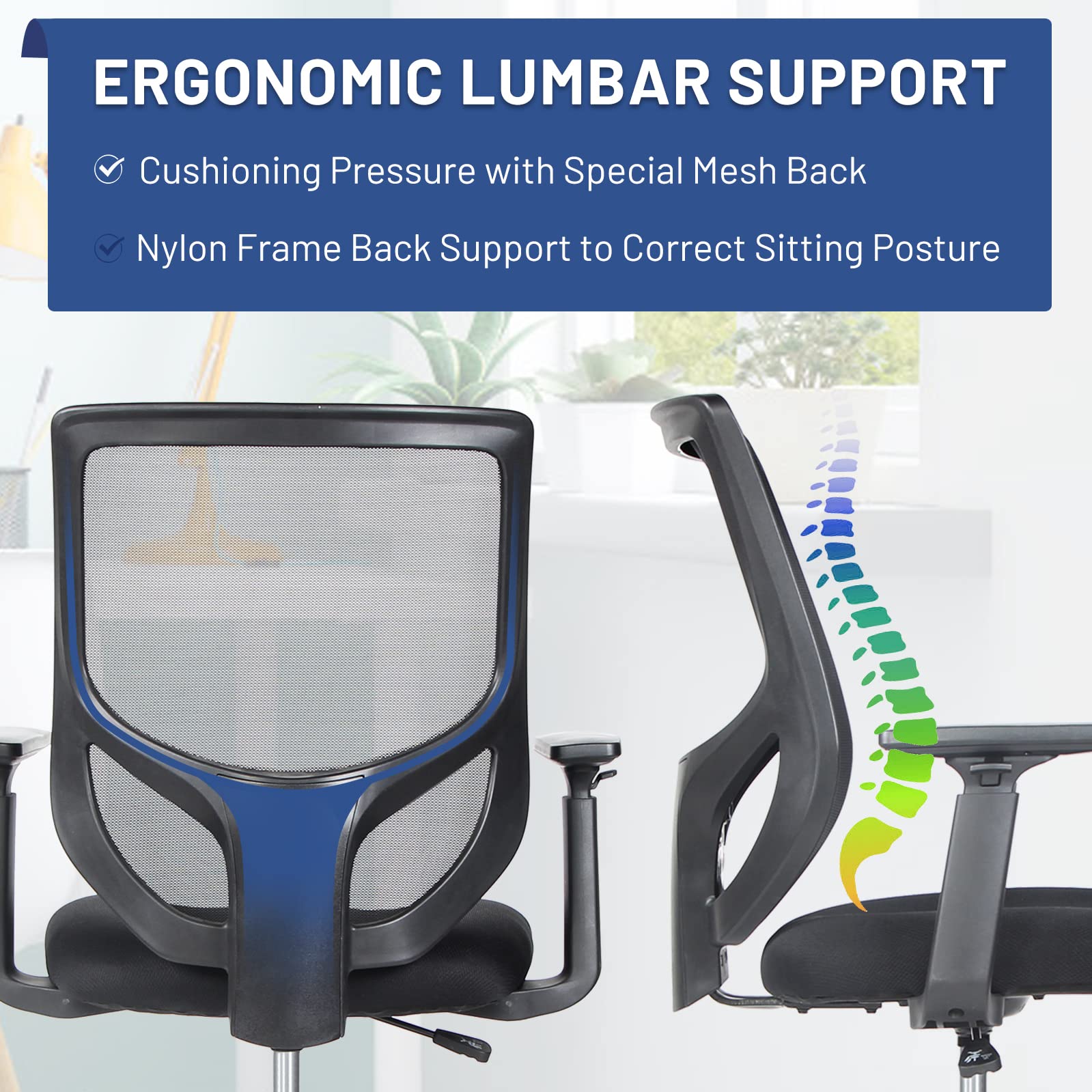 ZUNMOS Tall Office, Drafting High, Ergonomic Mesh Computer Task Table Chairs with Adjustable Armrests and Foot-Ring for Standing Bar Height Desk, Black