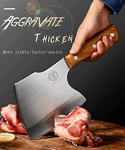ZENG JIA DAO Meat Cleaver Butcher Knife Heavy Duty Bone Chopper Axe for Kitchen 6 '' Bones Cutting Knife Forged Stainless Steel Solid Pear Wood Handle Smashing bone in Restaurant farm Slaughterhouse