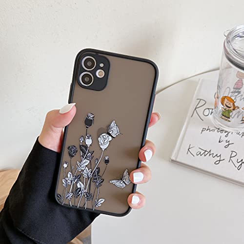 ZTOFERA Case for iPhone 11 6.1", Black Butterfly Rose Cute Girls Case Matte Floral Soft Silicone Case, Thin Slim Lightweight Protective Bumper Cover for iPhone 11 6.1"-Butterfly